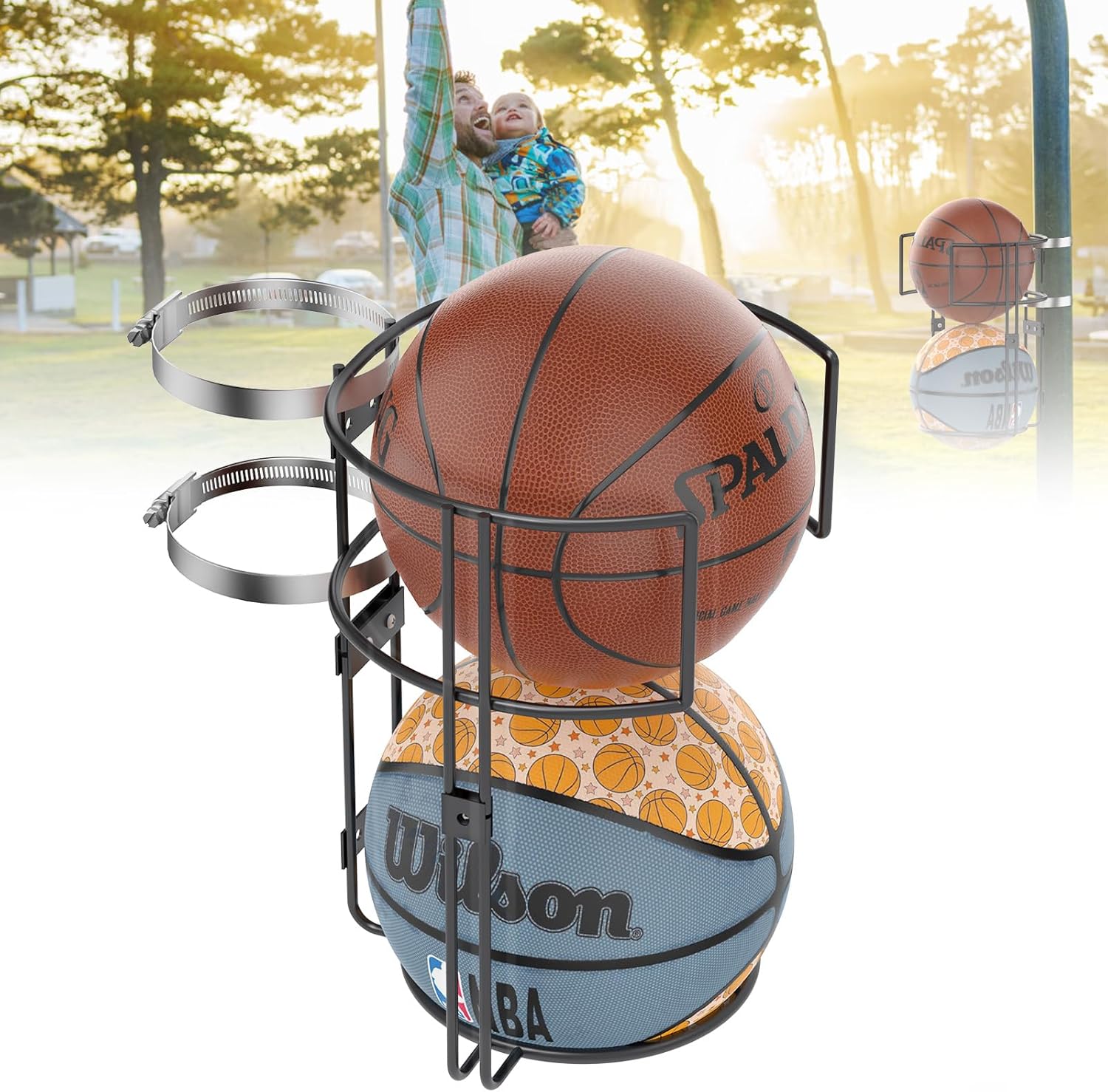 Amazon.com: Outdoor Basketball Holder - Sturdy Vertical Storage Rack ...