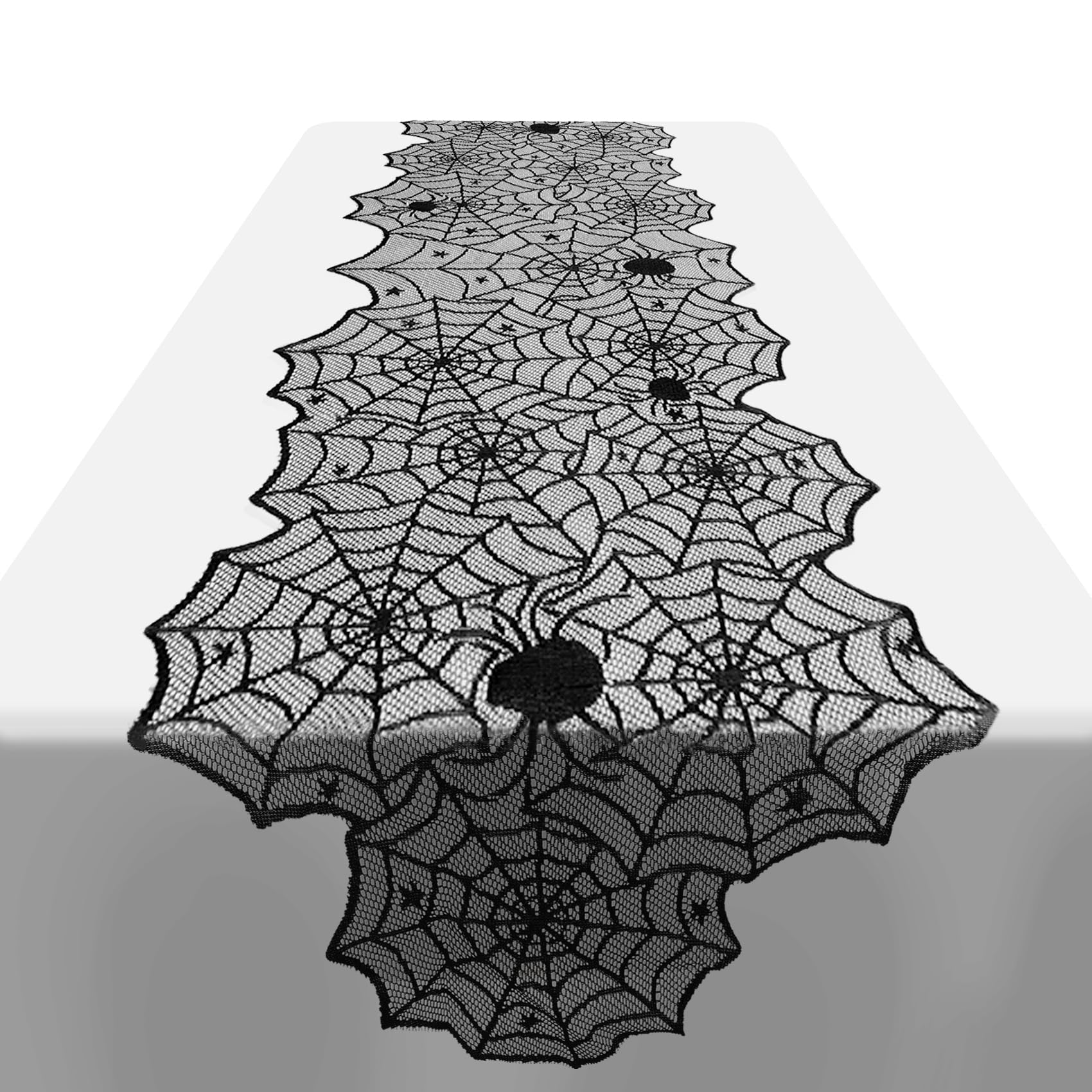 Snapklik.com : Black Lace Spider Web Table Runner For Halloween Table Decor