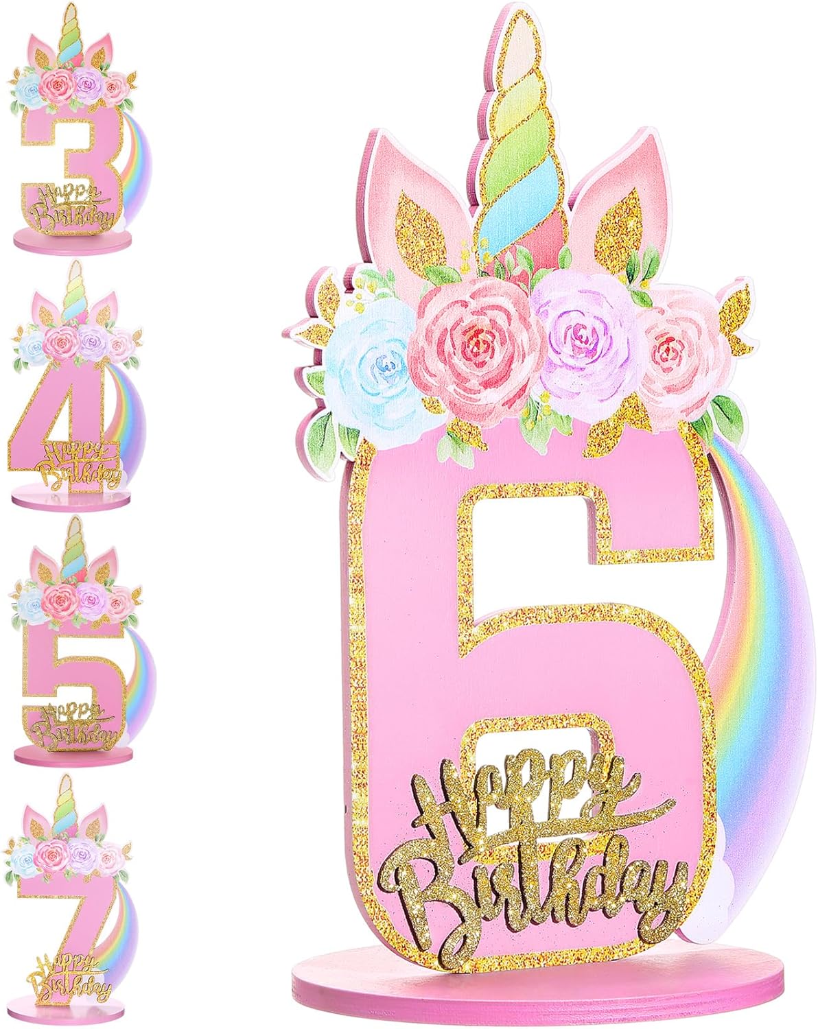 Amazon.com: MiniInflat Unicorn 6th Birthday Number Sign Centerpiece for ...