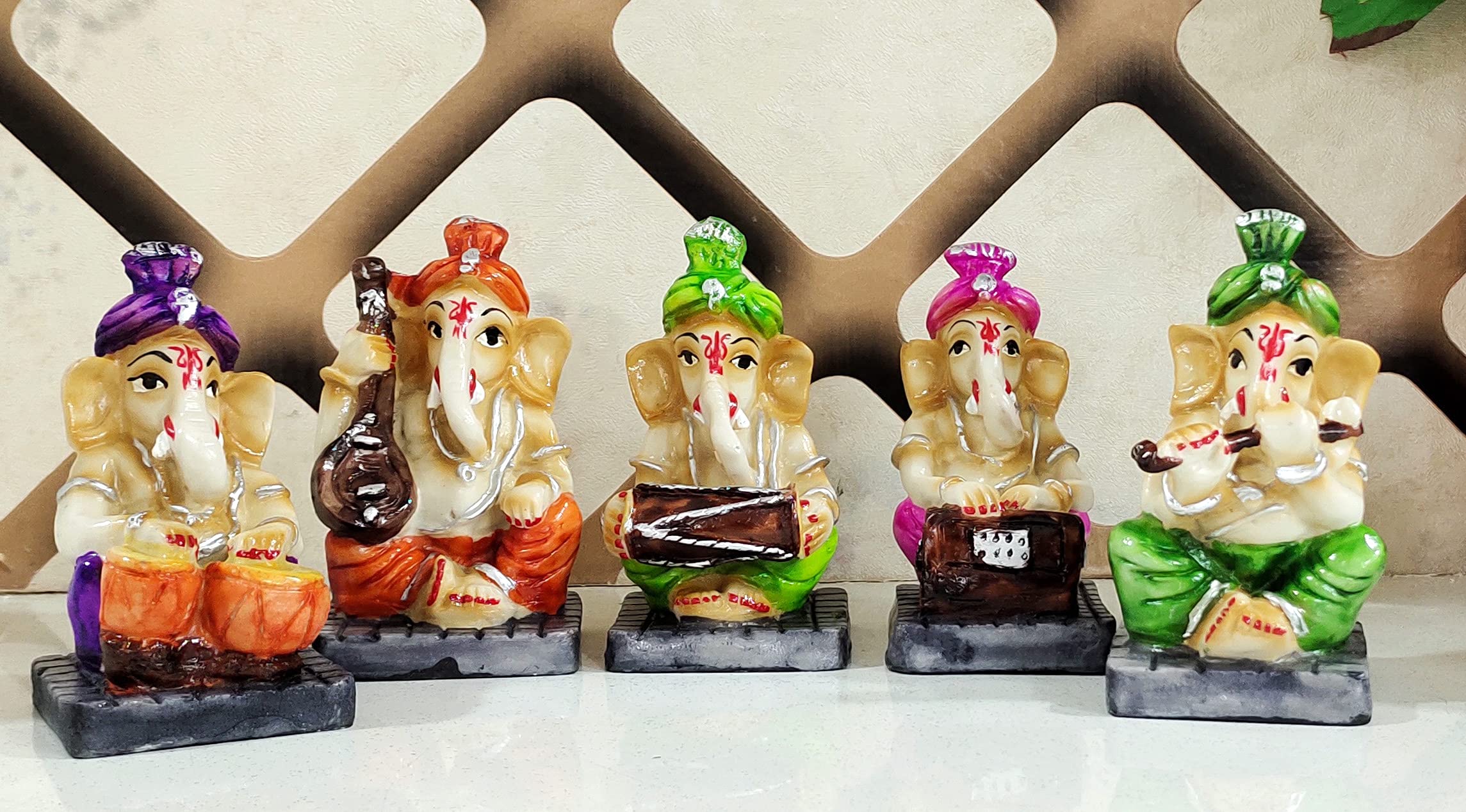 Buy Sawcart Lord Ganesha / Ganesh / Ganpati Musical Set of 5 Statue ...