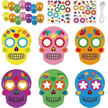 Amazon.com: Day of The Dead Handheld Masks (12 pieces) Halloween Party ...