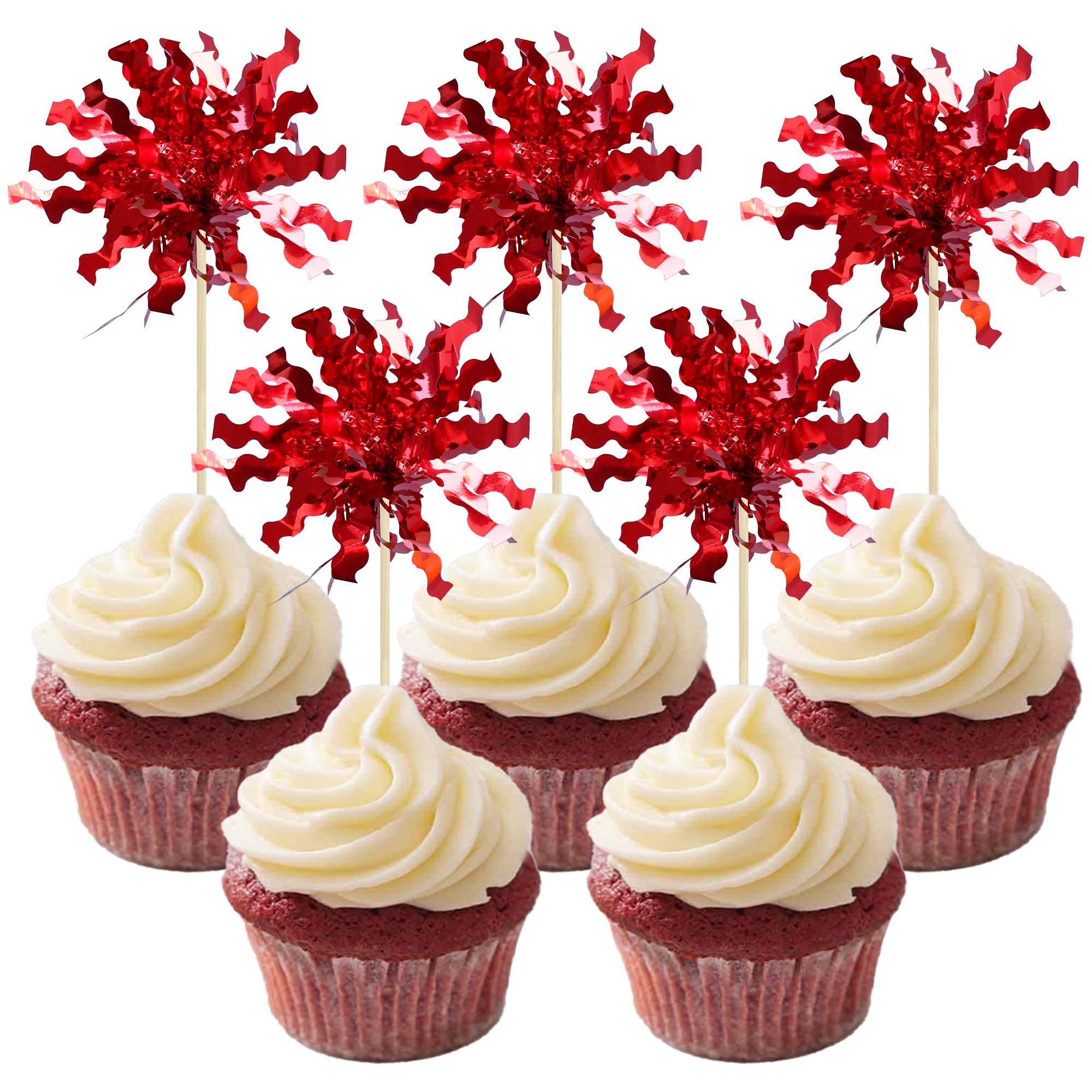 Amazon.com: Gyufise 20Pcs Foil Firework Cupcake Toppers Sparkle Tinsel ...