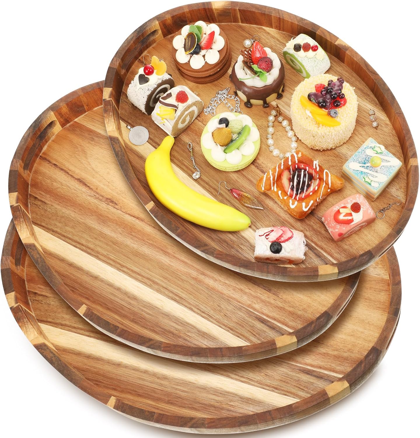 Amazon.com: Dandat 3 Pcs Acacia Wood Decorative Serving Tray with ...