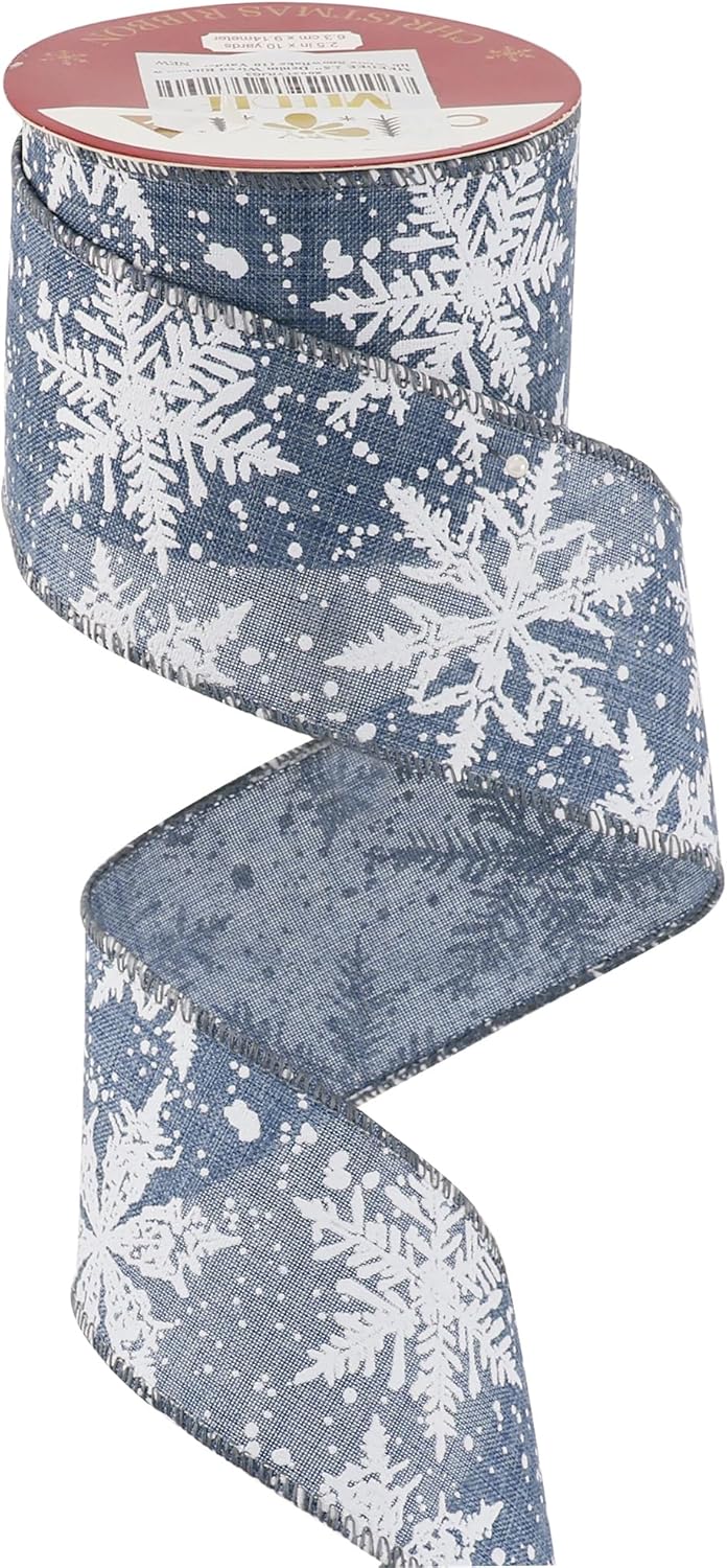 Amazon.com: MEEDEE White Snowflake Denim Ribbon 2.5 Inch Christmas ...