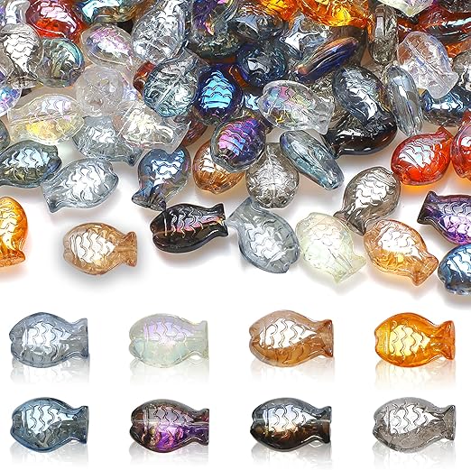 Amazon.com: 120Pcs Colorful Fish Glass Beads Electroplate Fish Beads ...