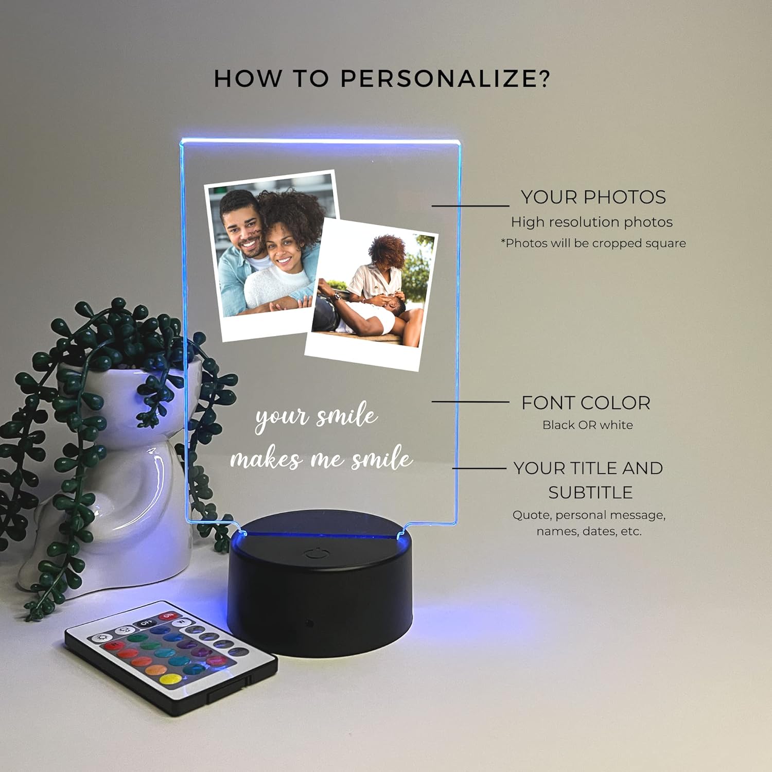 MIRROR MANIA Custom Personalized Photo Collage Picture LED Light Up ...