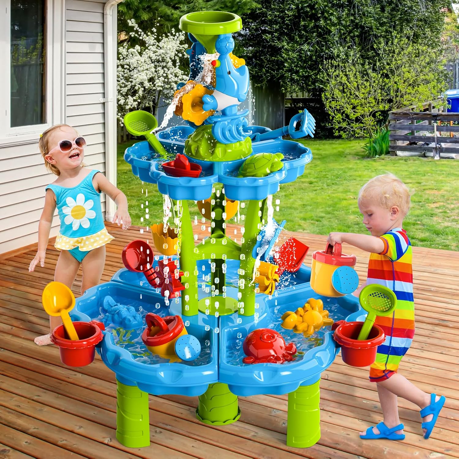 Kids Water Table for Toddlers Age 3-5, 2-Tier Water Play Activity Table ...