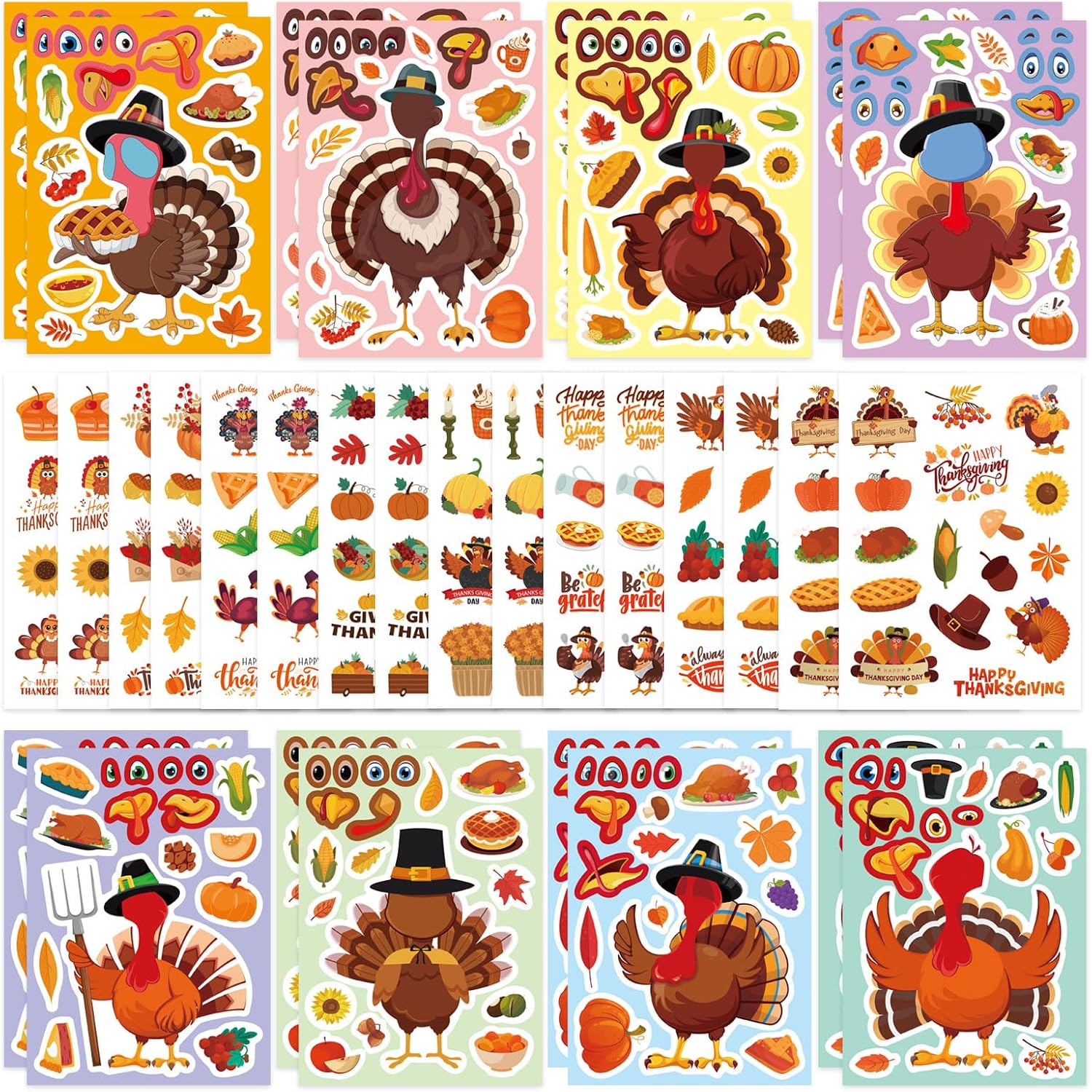 Amazon.com: 32PCS Thanksgiving Stickers for Kids, Make a Turkey ...