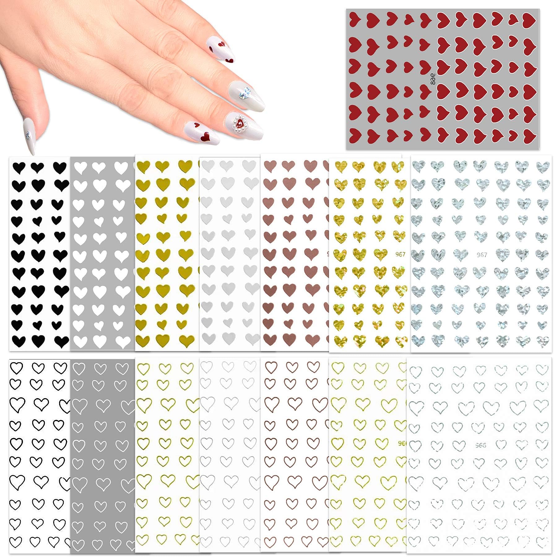 Amazon.com: 15 Large Sheets Hearts Nail Stickers for Women Girls Kids ...