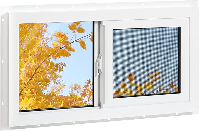 NOTASA Vinyl Basement Window, 32" x 18" Bathroom Sliding Window with ...
