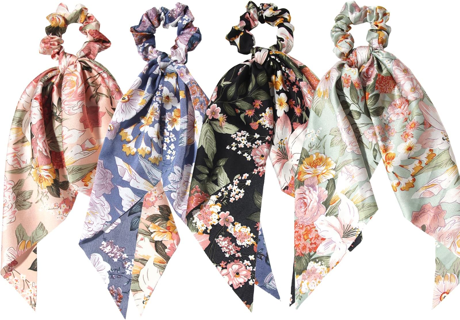 Amazon.com : 5 Pcs Floral Hair Scarf Scrunchies Bowknot hair ribbons ...