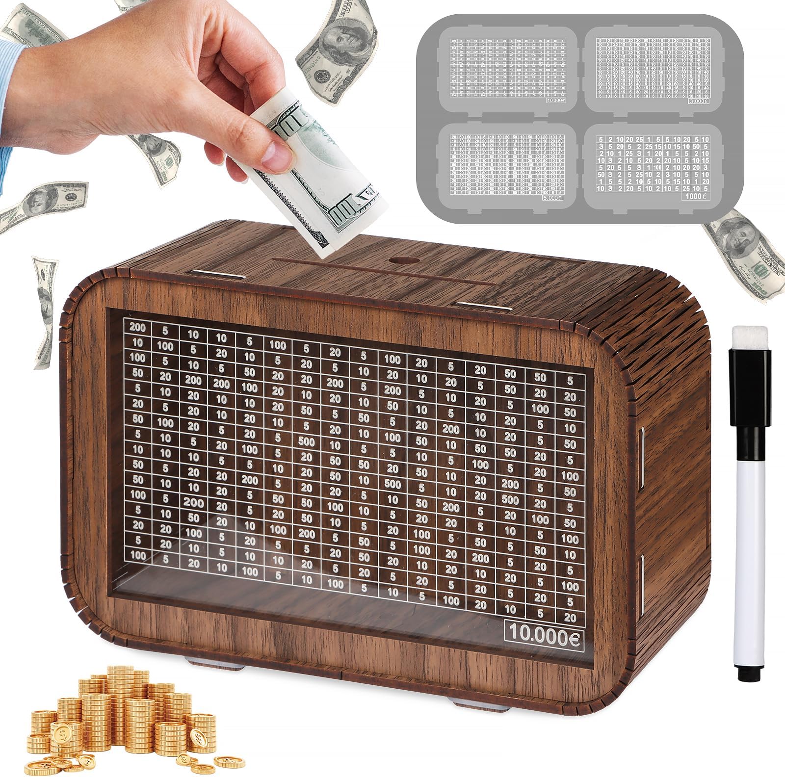 Amazon.de: Fentar Spardose Holz, Sparbox mit Zahlen Ankreuzen, Retro ...