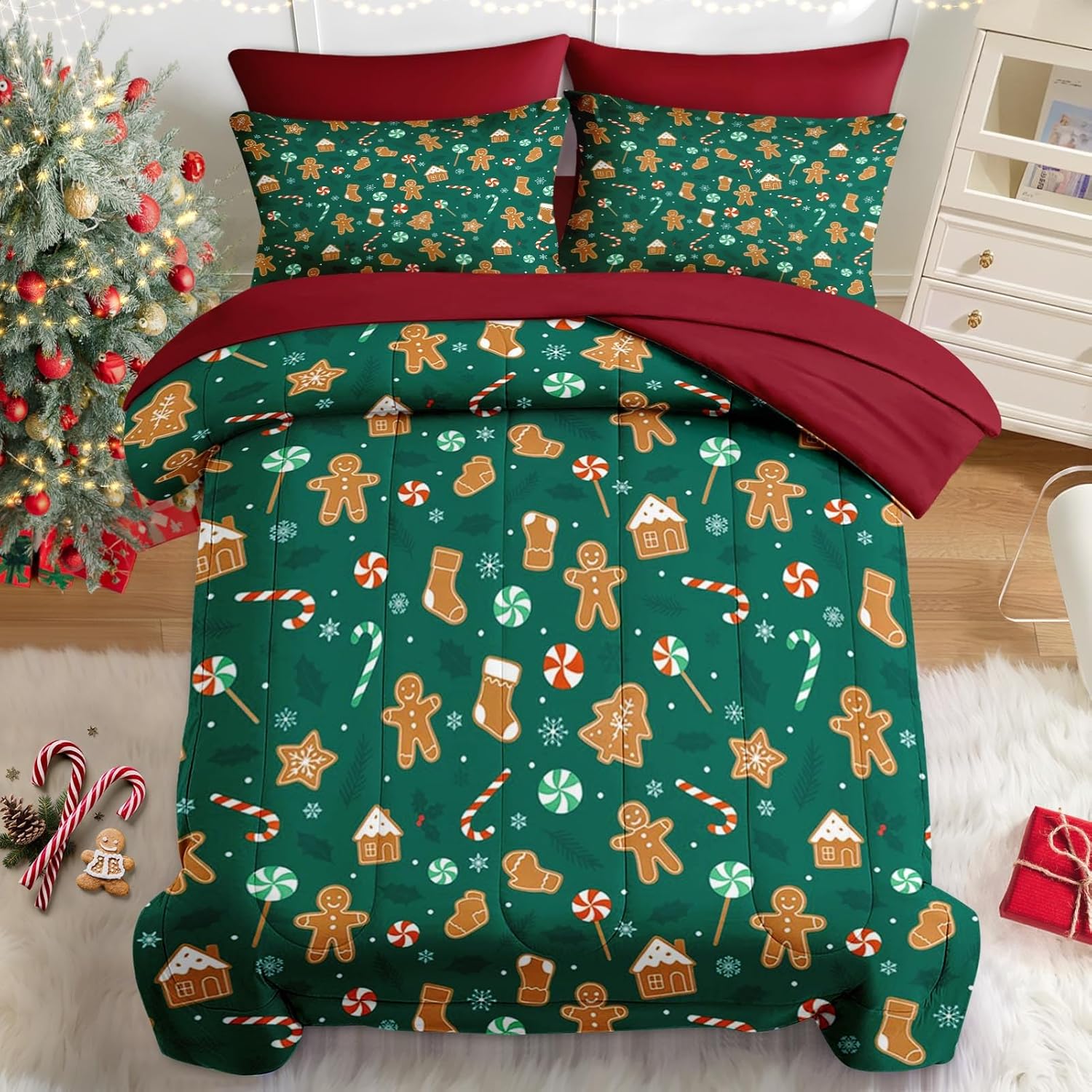 Amazon.com: Nesker 7 Pcs Christmas Comforter Set Queen Size, Brown ...