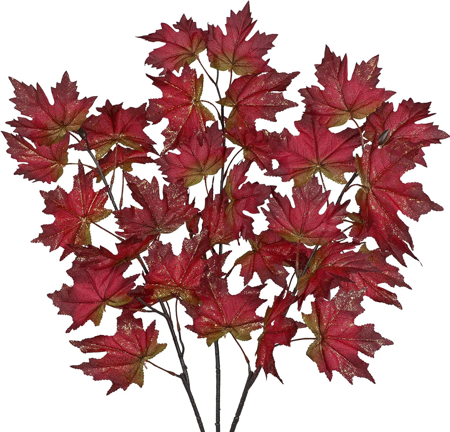 Amazon.com: 3Pcs Artificial Maple Leaves Branches Fake Fall Leaves ...