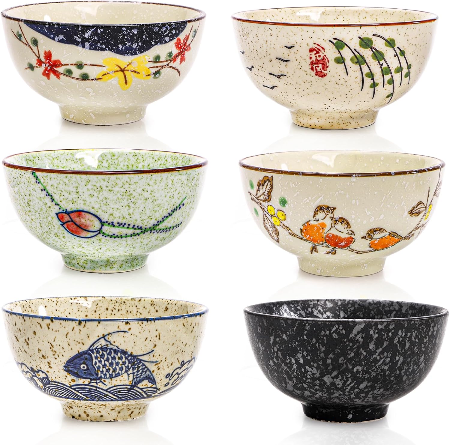 Amazon.com: Nagpew 6 Pack Retro Ceramic Bowls, 11 Oz Japanese Chinese ...
