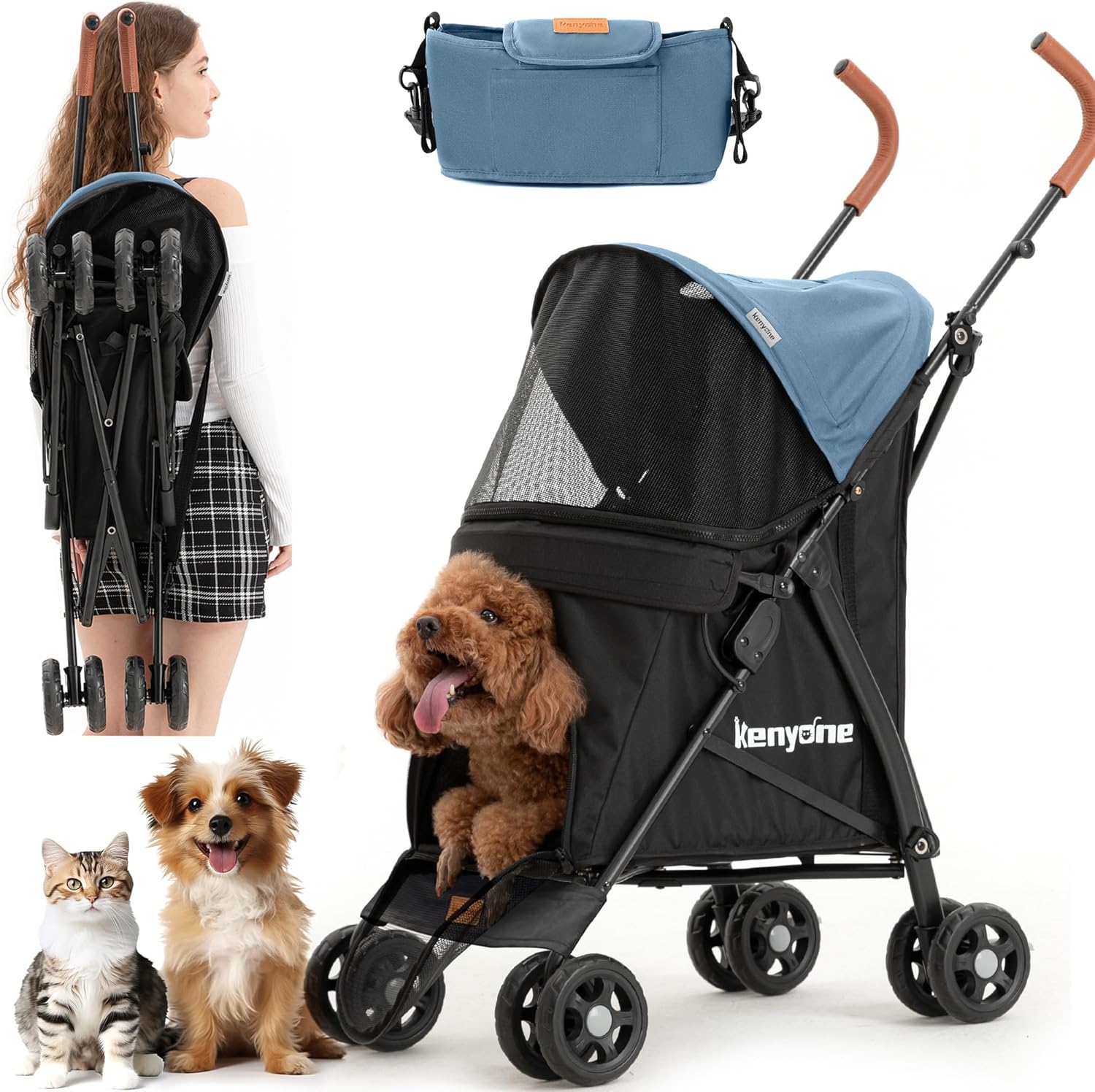 Amazon.com: Kenyone Premium Portable Compact Travel Pet Stroller for ...