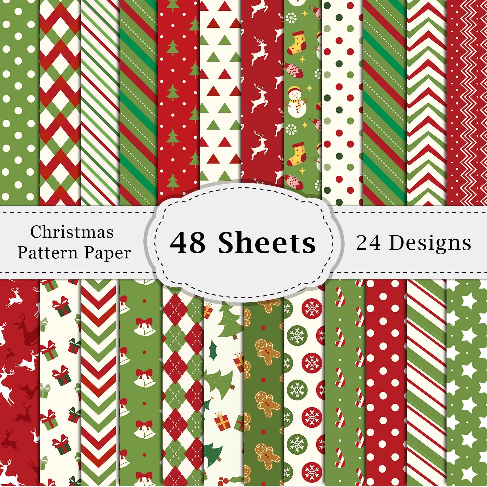 Amazon.com : Lonfliness 48PCS Christmas Pattern Paper 12X12 Merry ...