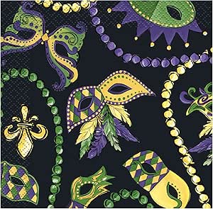 Amazon.com: Unique Bold & Vibrant Mardi Gras Beverage Napkins - (Pack ...