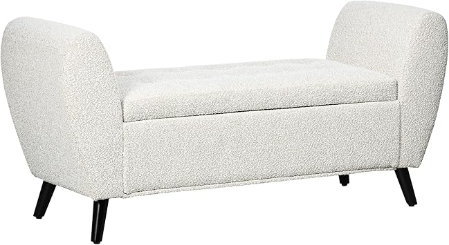 HOMCOM Upholstered Storage Bench with Arms, Modern Ottoman Bench for ...