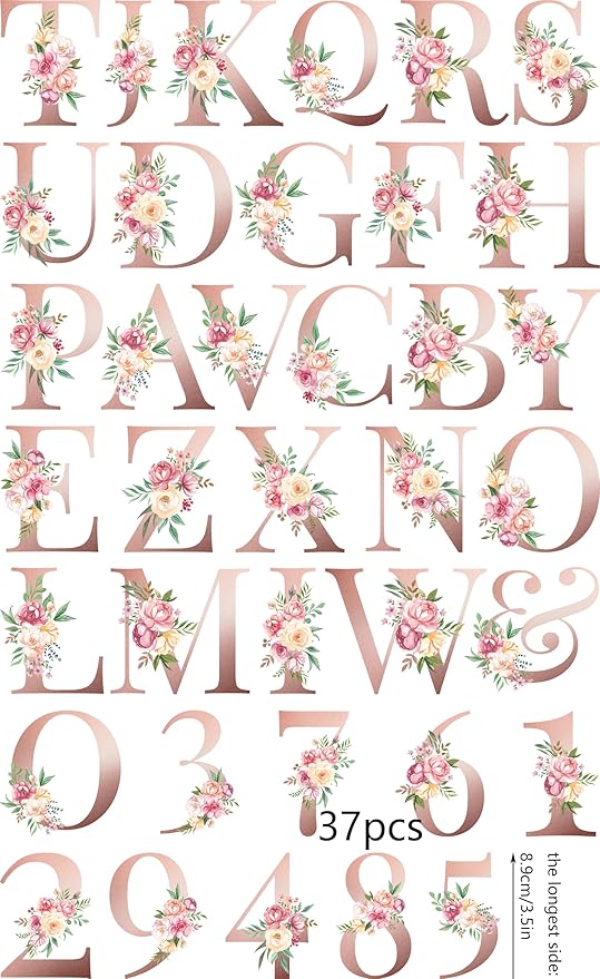 Amazon.com: A-Z Flowers Letters and 0-9 Numbers UV DTF Transfer ...