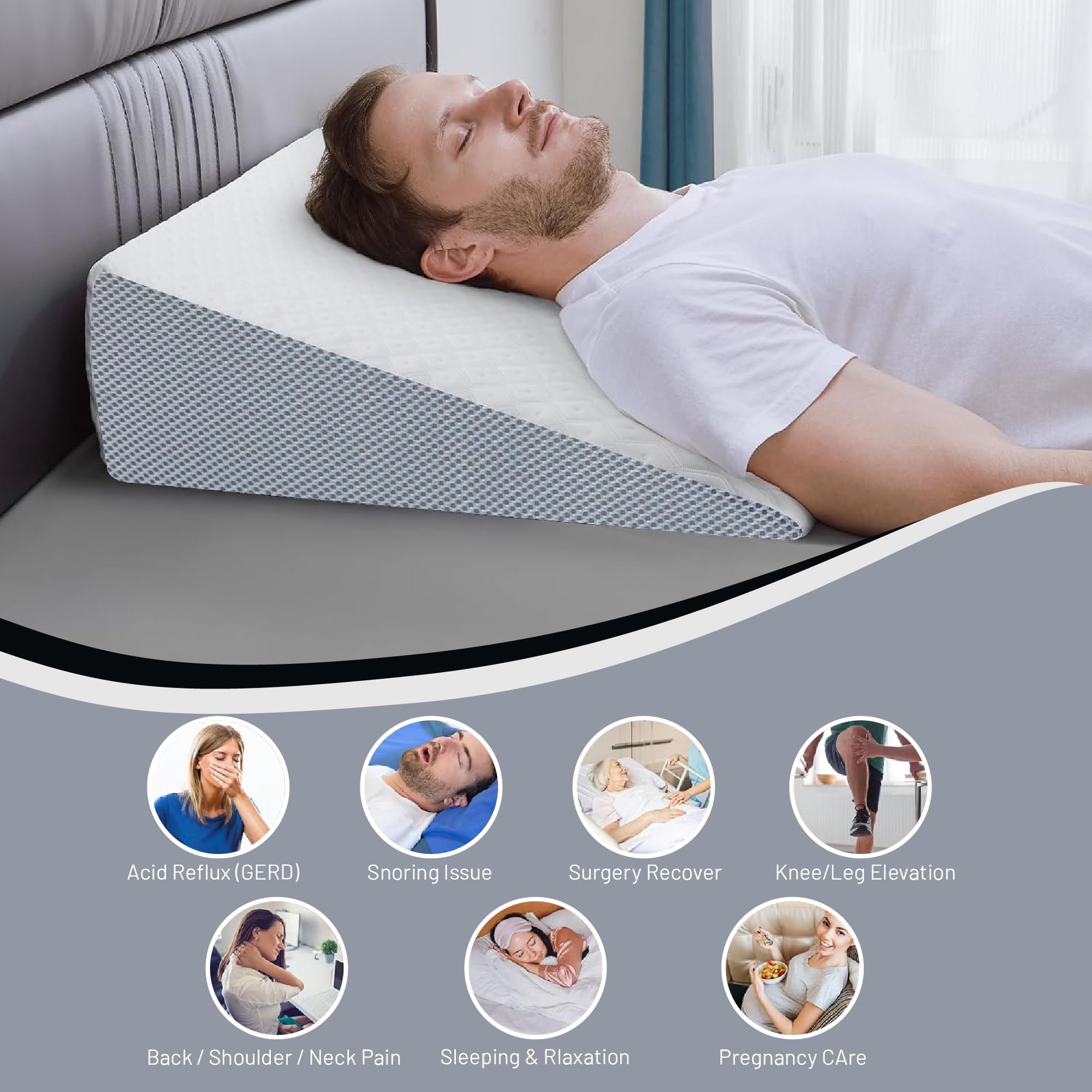 Snapklik.com : Elevated Bed Wedge Pillow For Back Support, Acid Reflux ...