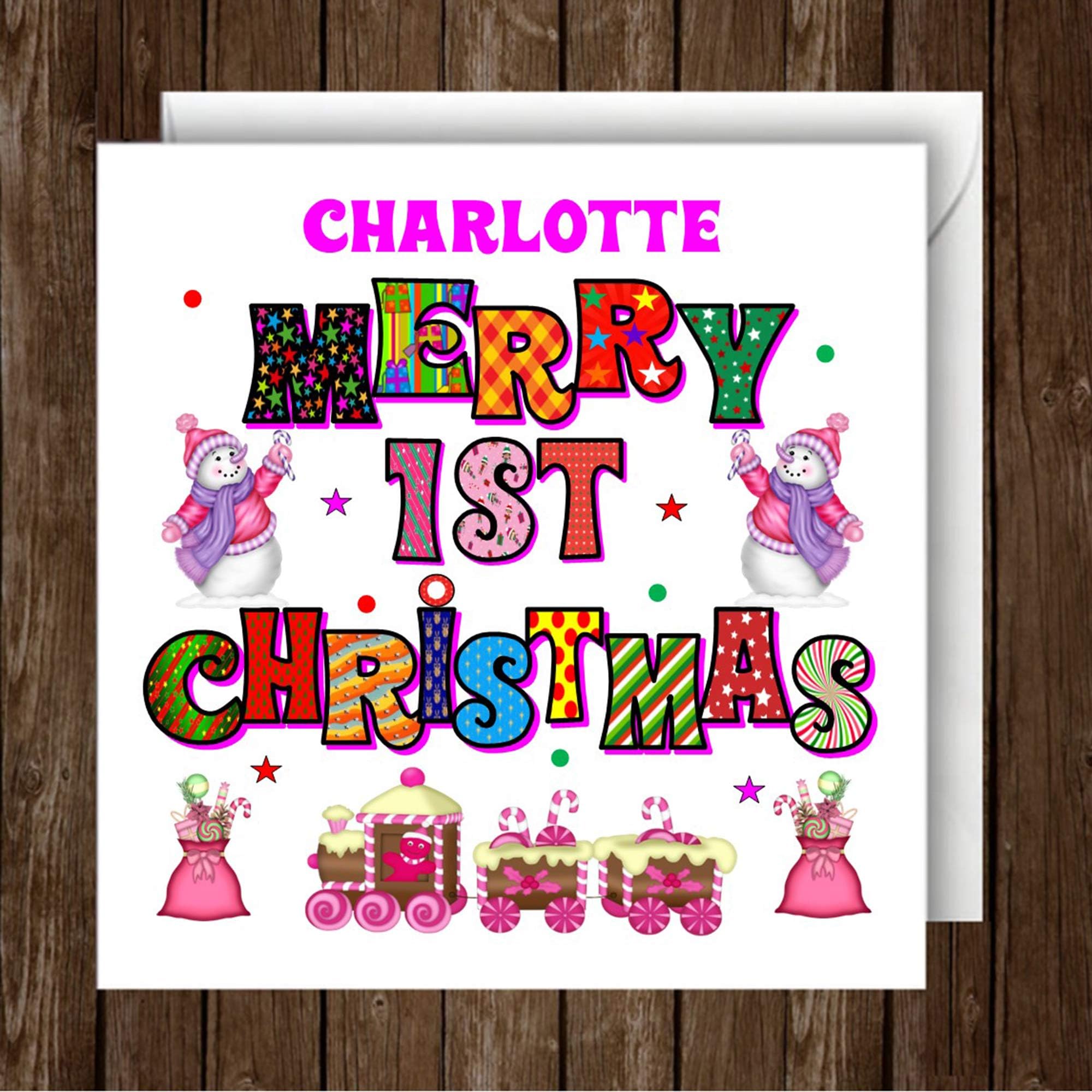 Agiftforyouuk Personalised Baby Girl's Merry 1st Christmas Card. Add 1 ...