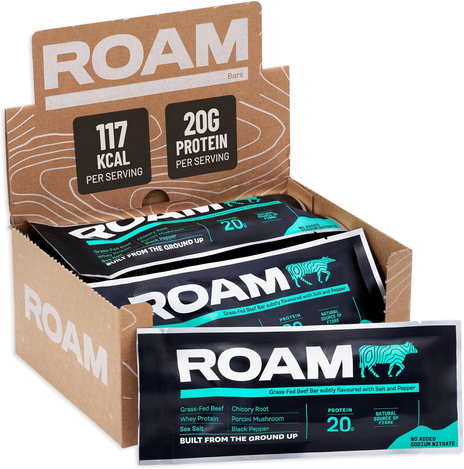 ROAM Natural Protein Bars, Meal Replacement Keto Bars, 12 x 45g Beef ...