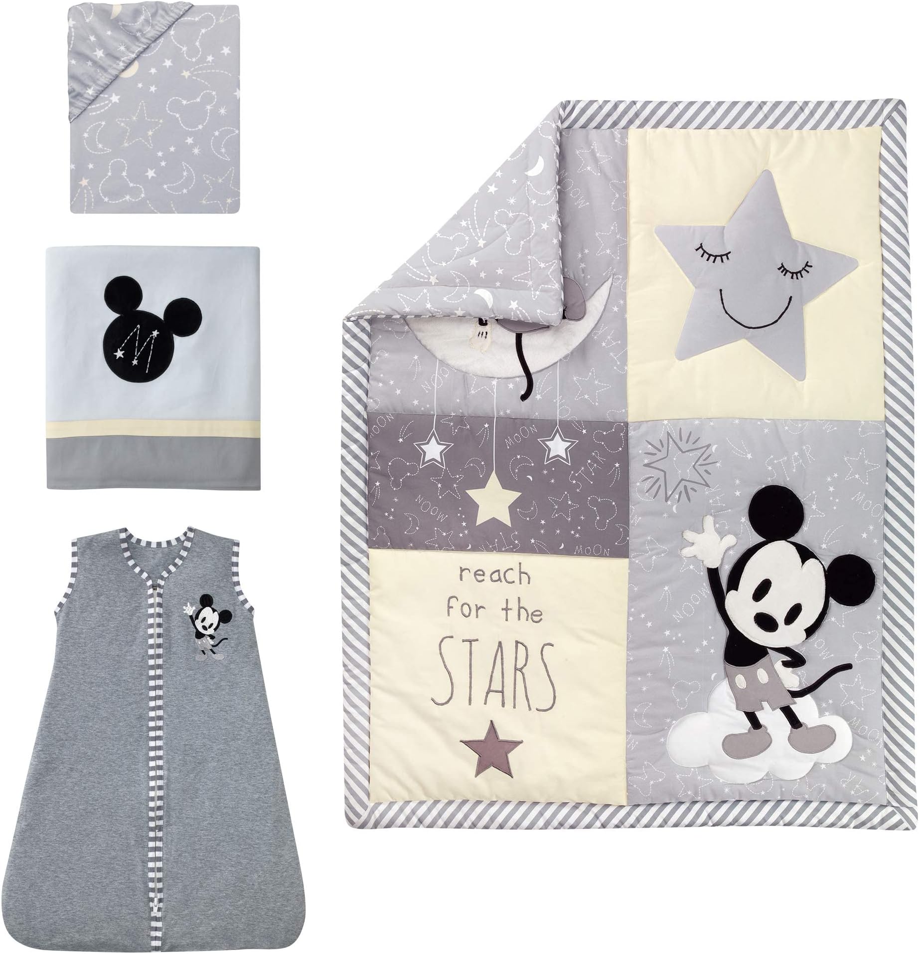 Amazon.com : Lambs & Ivy Mickey Mouse 4Piece Crib Bedding Set, Gray : Baby