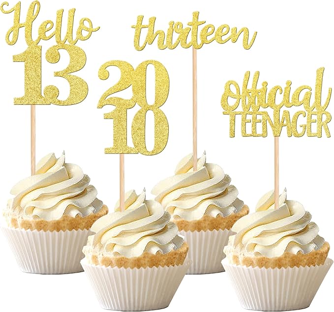 Amazon.com: 24 PCS Glitter 13th Birthday Cupcake Toppers Hello 13 ...
