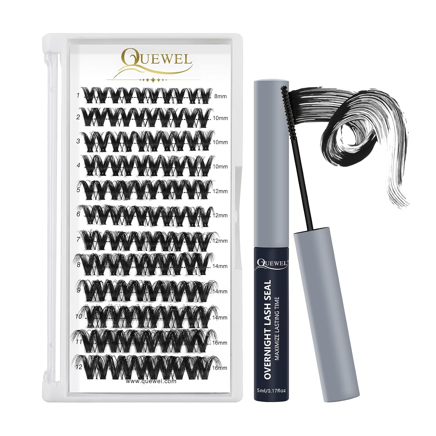 Amazon.com: QUEWEL Cluster Lashes 72 Pcs Clear Thin Band Mix8-16mm Not ...