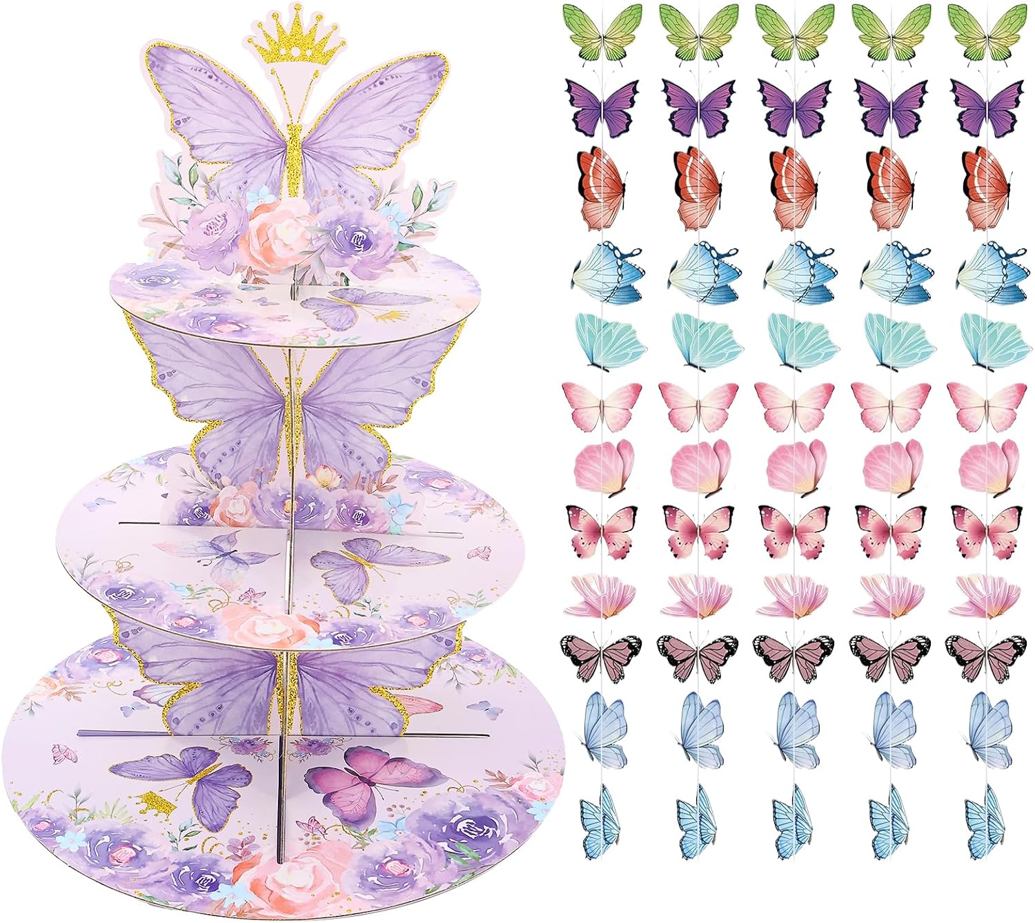 Amazon.com | 3 Tier Butterfly Cupcake Stand, 3 Tier Cupcake Tower ...