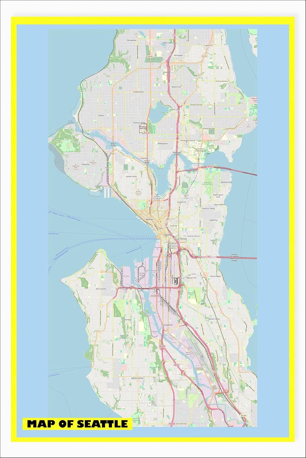 Amazon.com : 18x24 - Map of Seattle with Neighborhoods, Streets, Roads ...