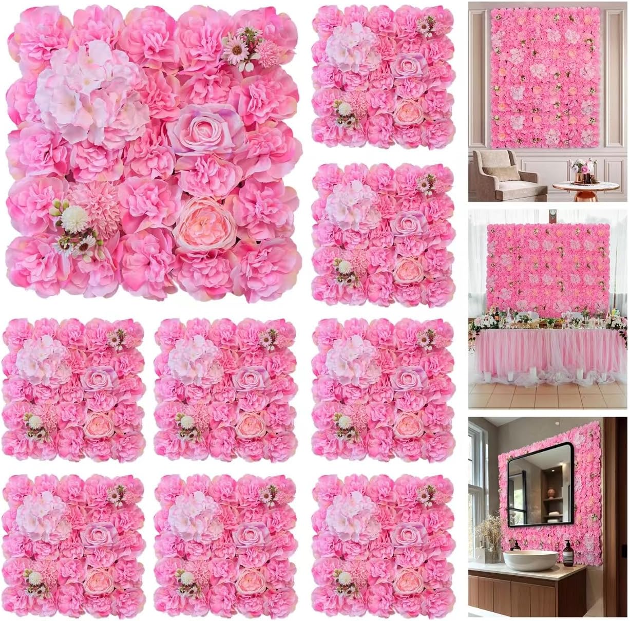 Amazon.com: QinmiGarden Flower Wall Backdrop 9pcs 16.5x16.5 Inch Flower ...