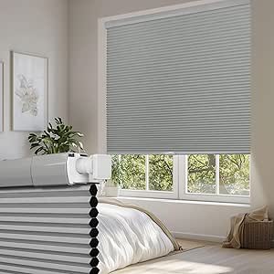 Amazon.com: BERISSA No Drill No Tools Cordless Cellular Shades,Classic Solid Fabric 100% ...