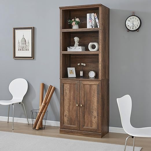 Amazon.com: Polibi 2-Door Bookshelf with USB Charging Station & 3 Open ...