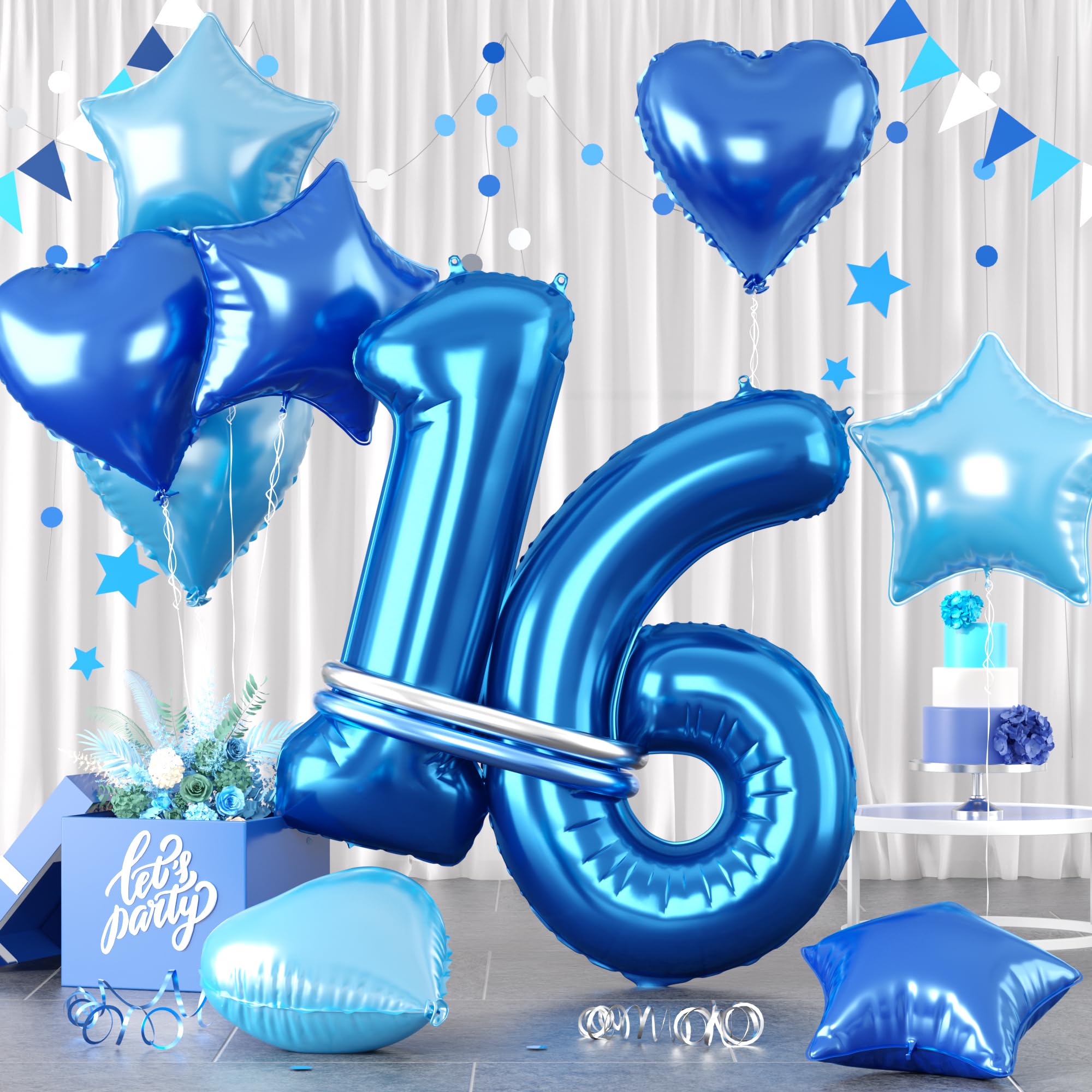 Amazon.com: Blue Number 16 Balloons, Dark Blue Number 16 Balloons, 16 ...