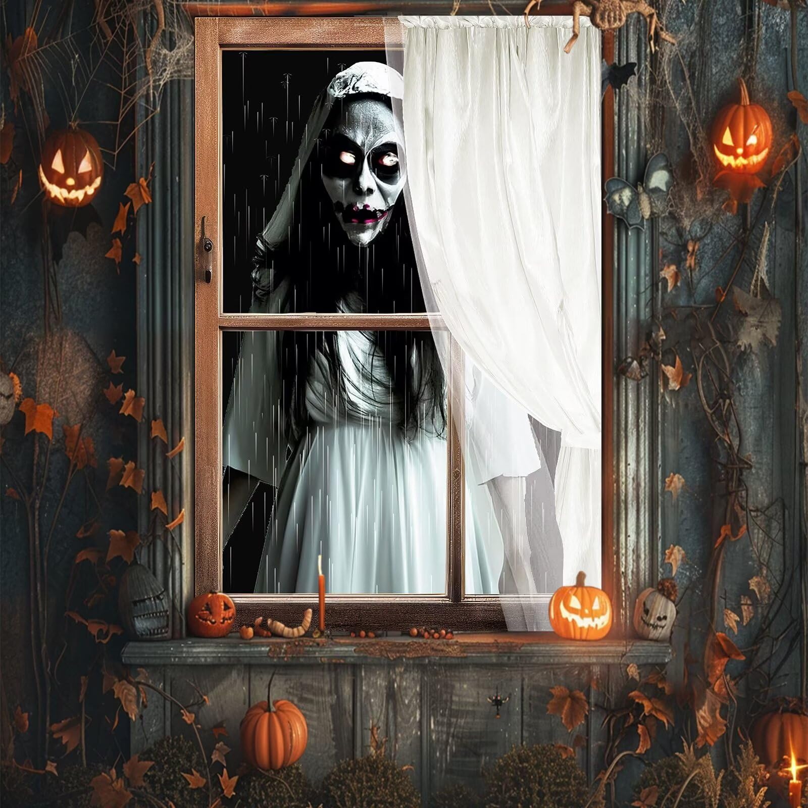 Amazon.com: Halloween Window Cover Decorations, Fabric Scary Halloween ...