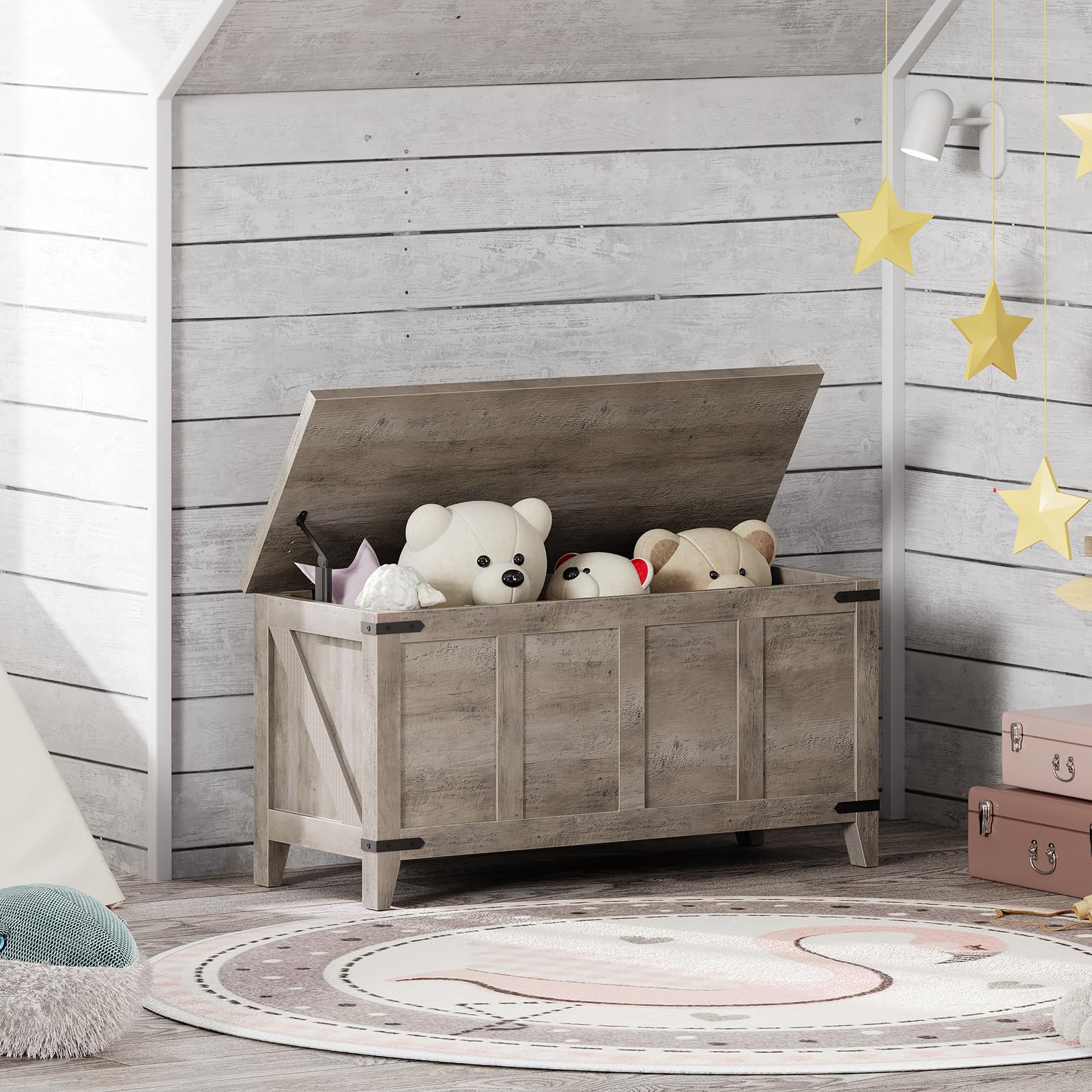 Snapklik.com : HOOBRO Farmhouse Toy Box, 47.2" Storage Bench