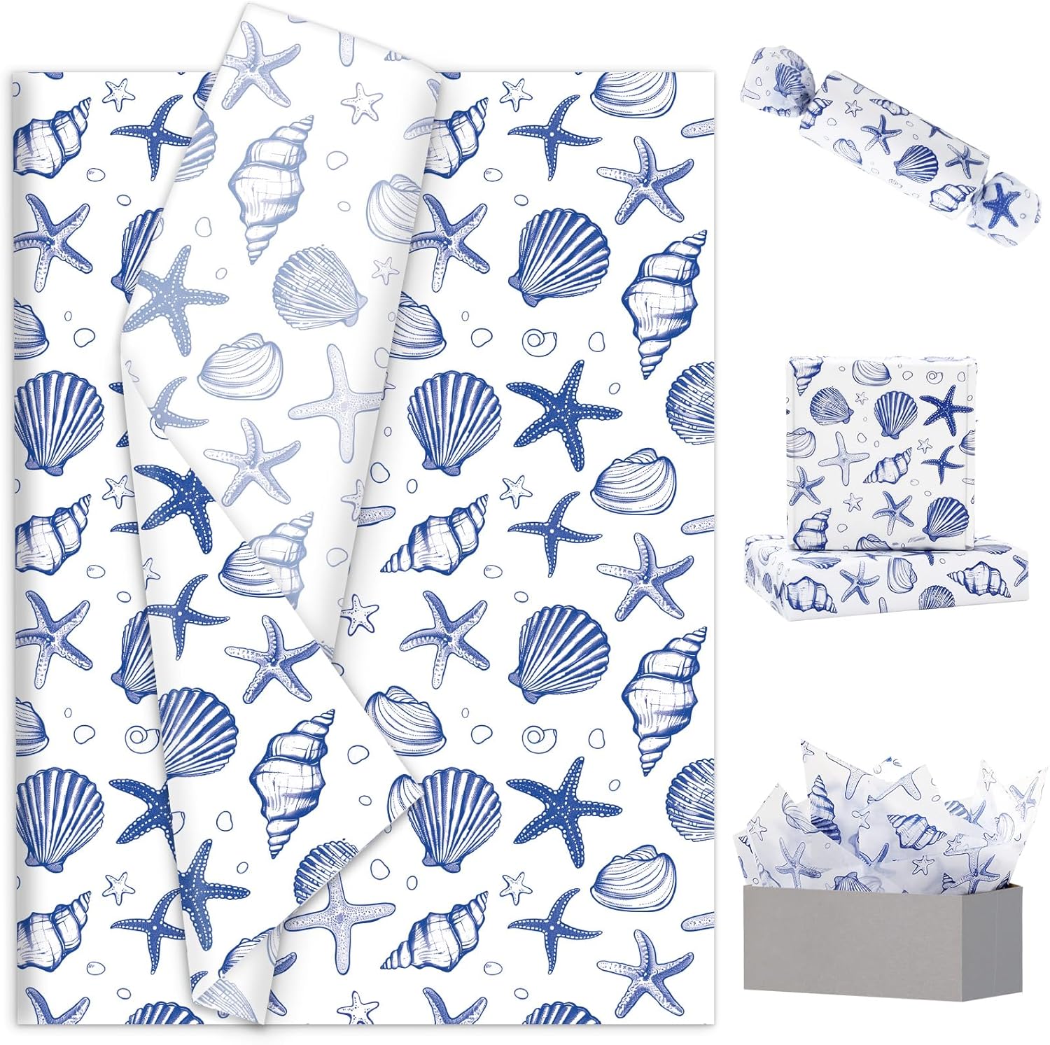 Amazon.com: JarThenaAMCS 100 Sheets Ocean Tissue Paper Blue Sea Shell ...