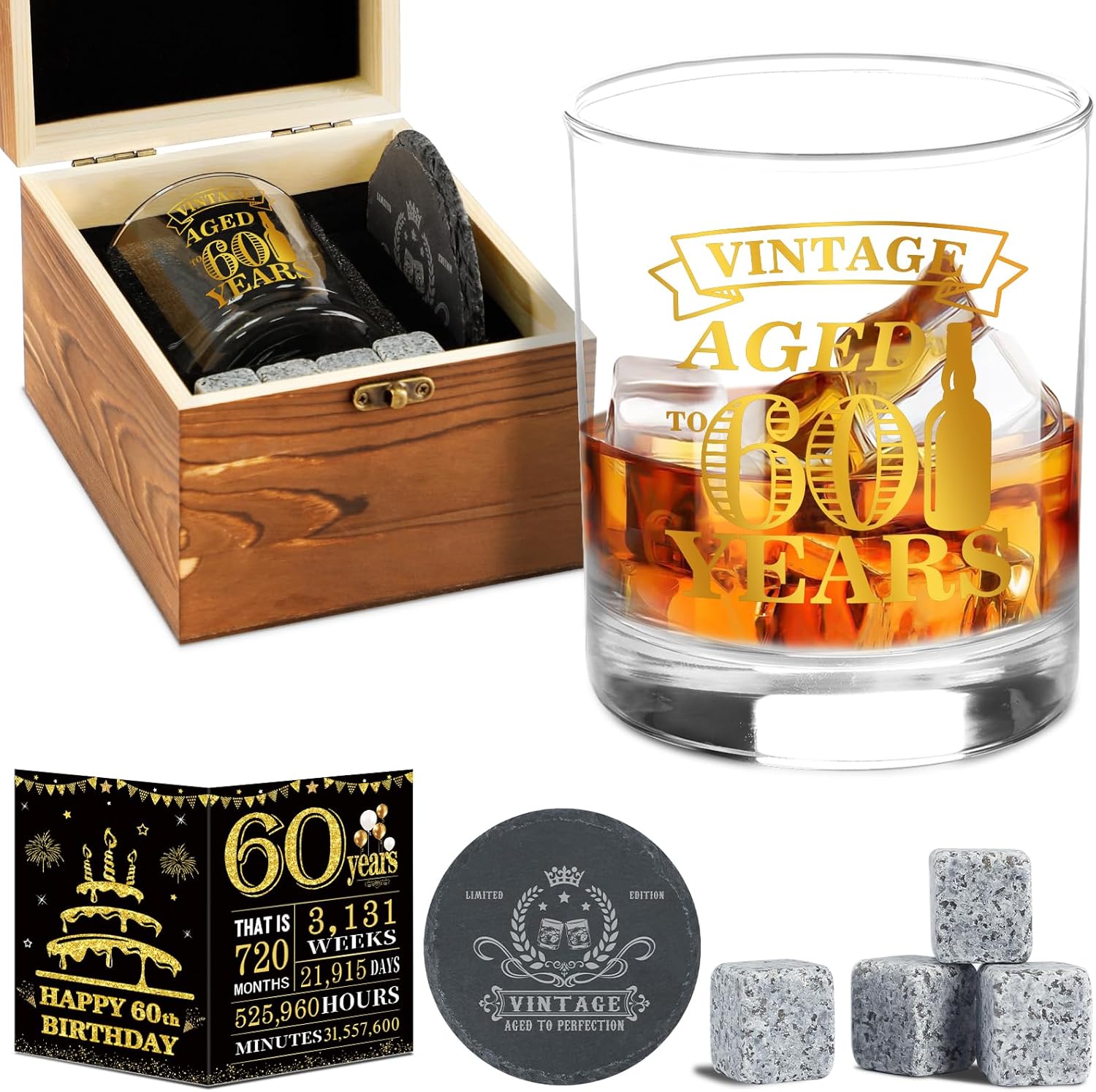 Amazon.com | 60th Birthday Gifts for Men - Vintage Whiskey Glass Set ...