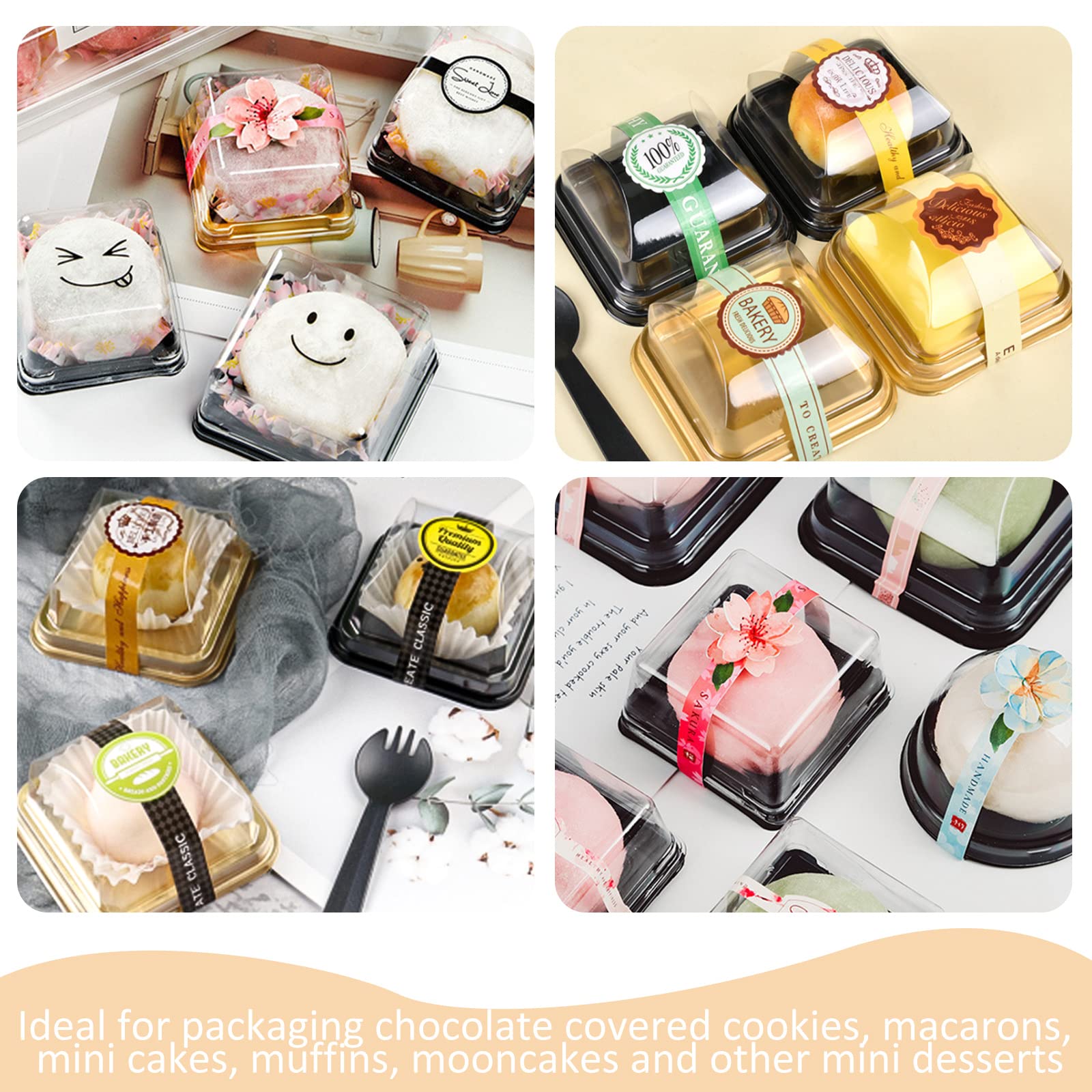 Buy Zezzxu 50 Pack Mini Cake Boxes Clear Plastic Square Cake Containers ...