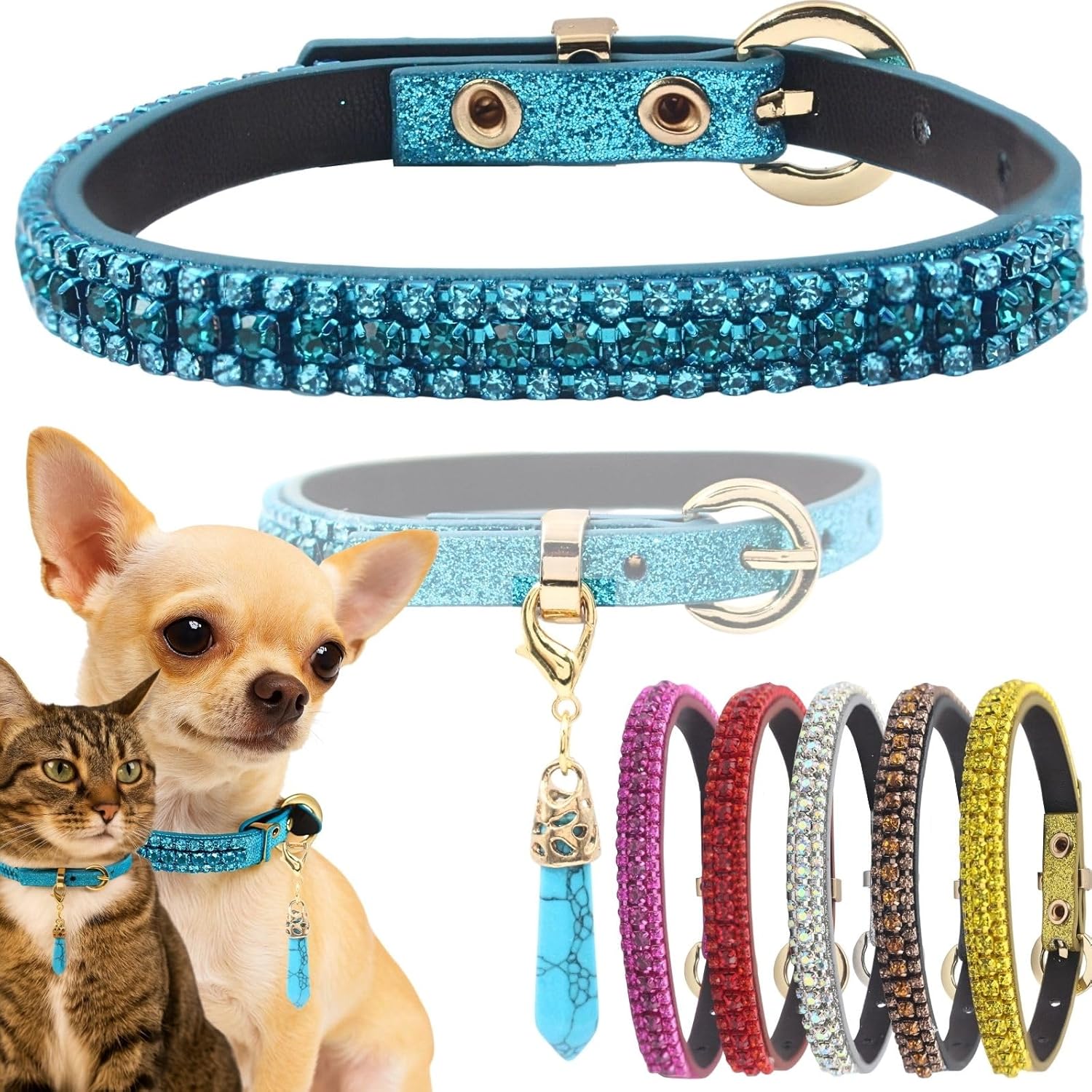 Amazon.com : PEARLY JUN Rhinestone Dog Collars for Small Dogs Cat, XXS ...