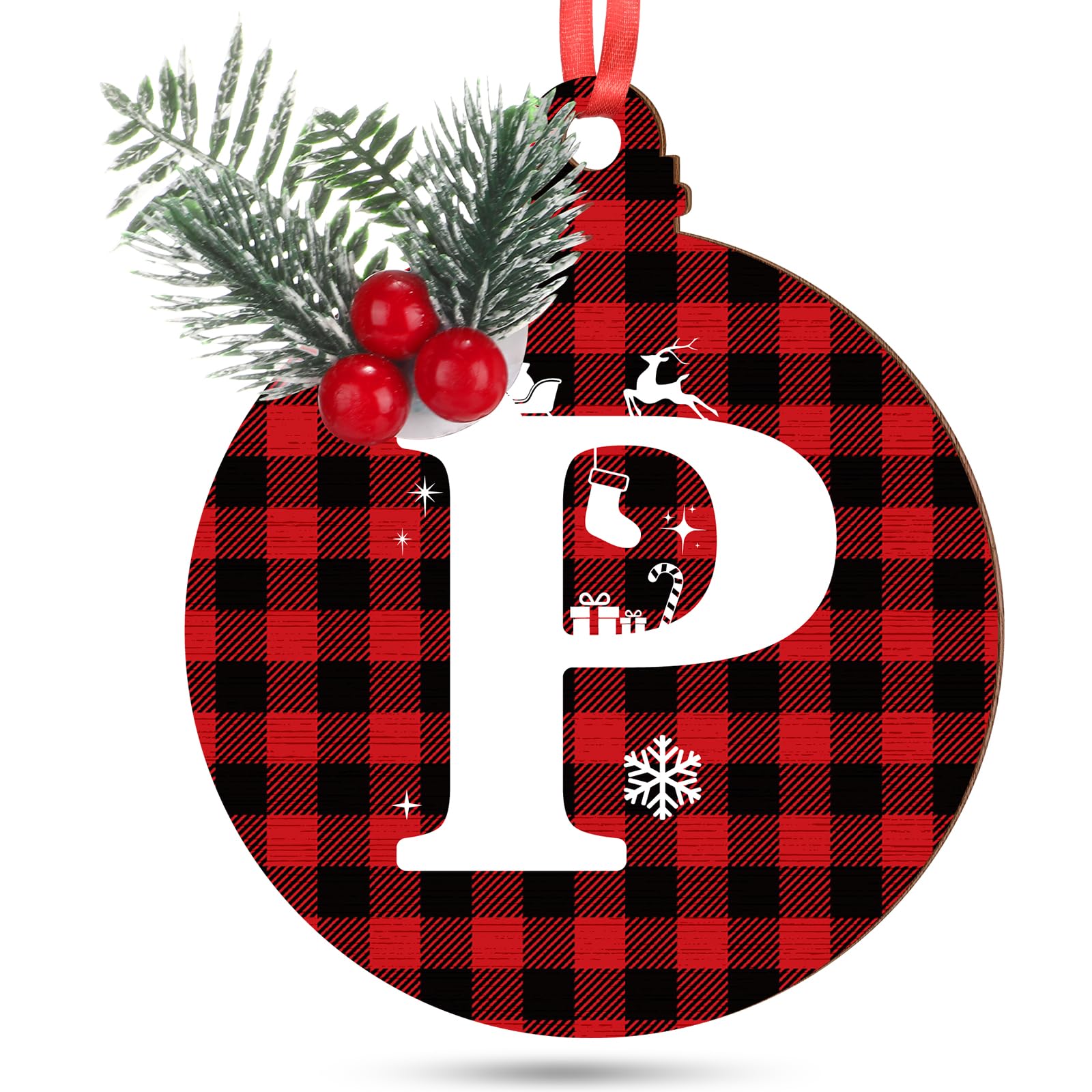 Amazon.com: Initial Monogram Letter P Christmas Ornaments with Berry ...