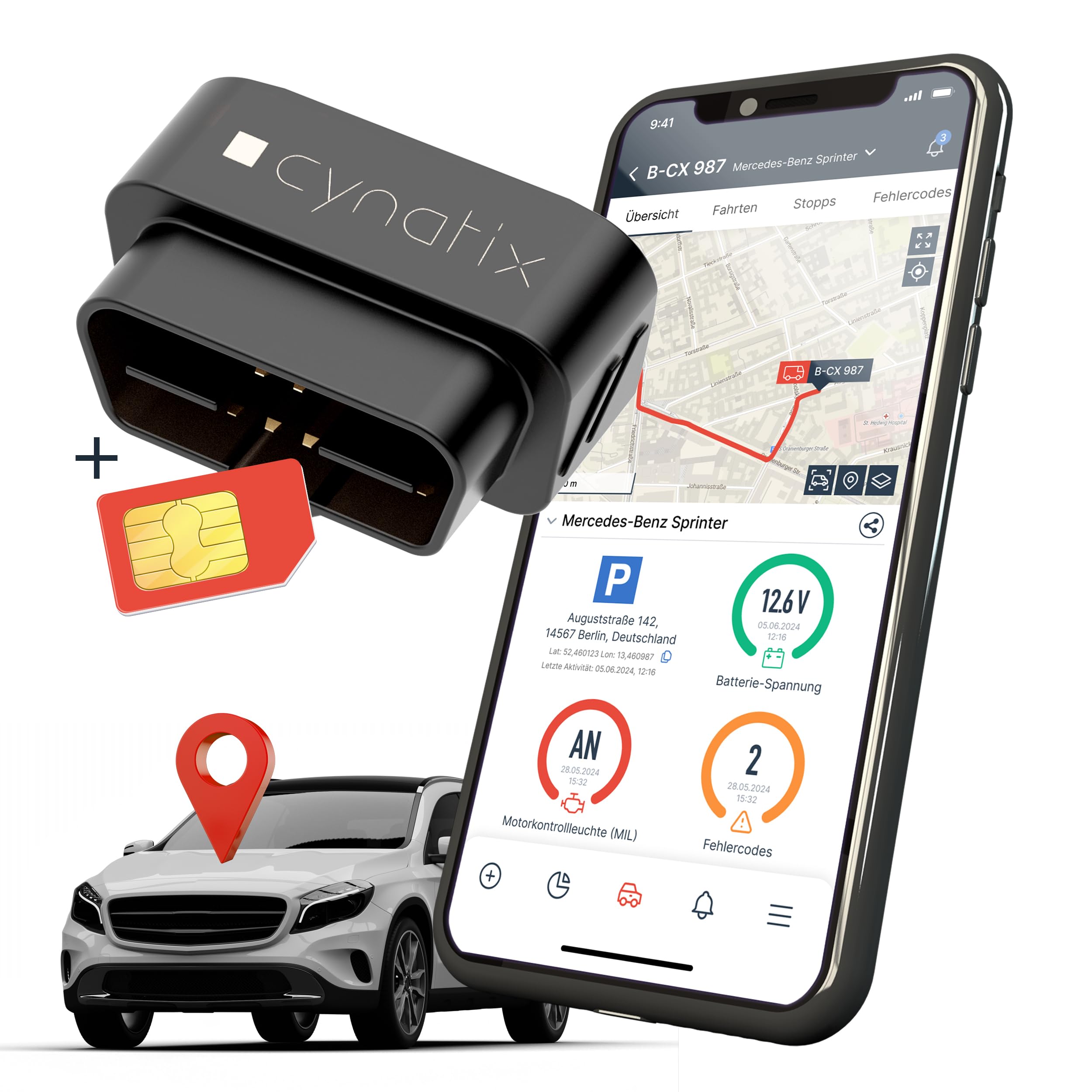 Cynatix GPS Tracker 1-Jahres-Komplettpaket ohne ABO für Auto, LKW, Transporter, Wohnmobil mit ...