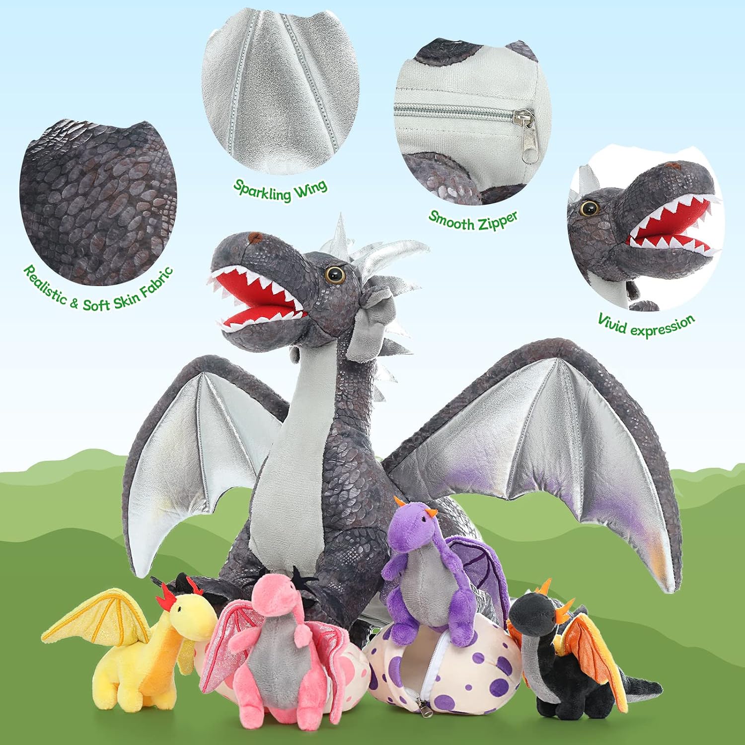MaoGoLan Dragon Plush Stuffed Animal with Babies Inside,21 inch Large ...