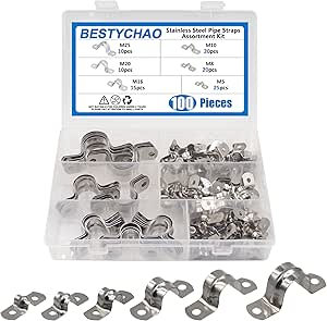 BESTYCHAO 100Pcs Pipe Strap Clamps Assortment Kit, 304 Stainless Steel ...