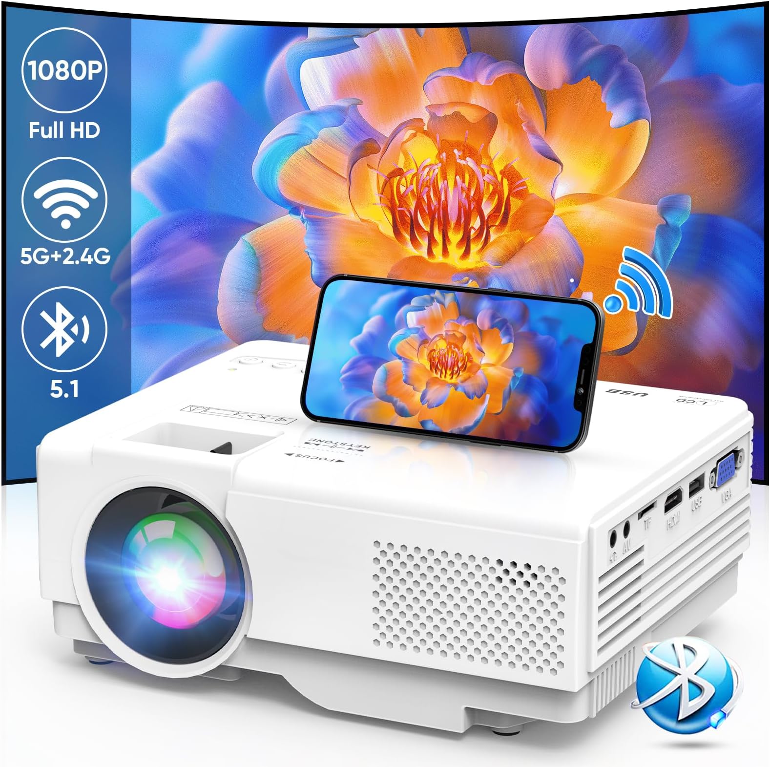 Videoprojecteur Portable 5G WiFi Bluetooth, AKATUO 12000L Mini ...