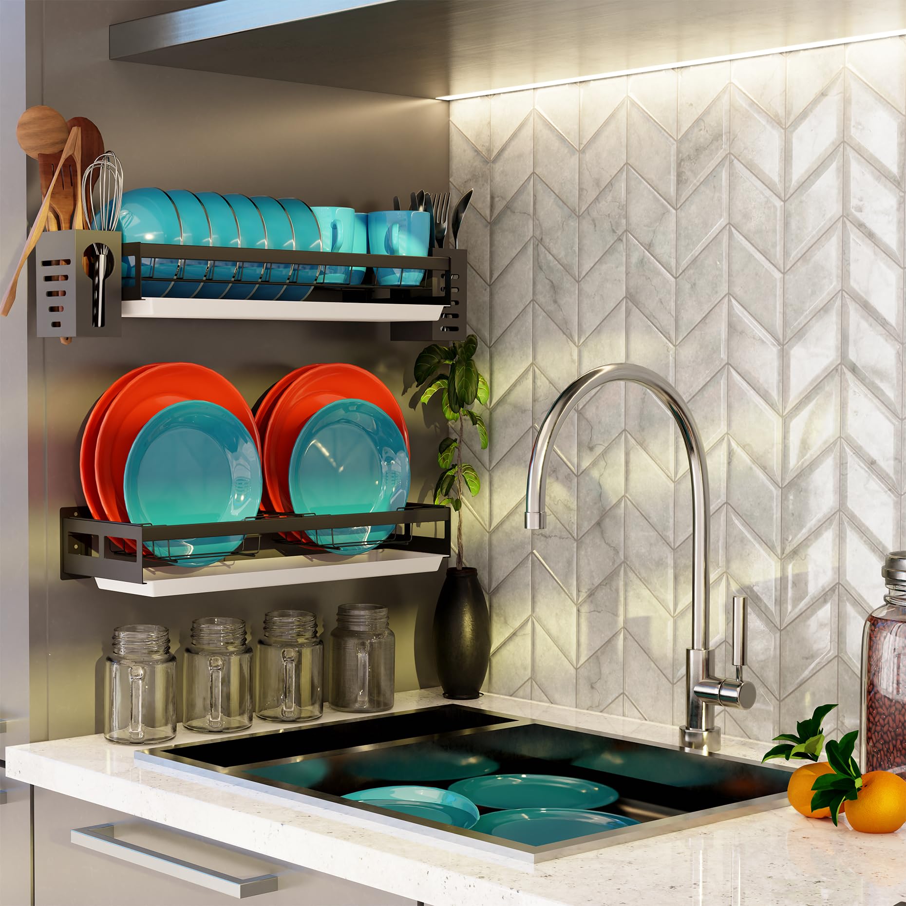 Amazon.com - Hanging Dish Drying Rack, Wall Mounted Dish Drying Rack ...