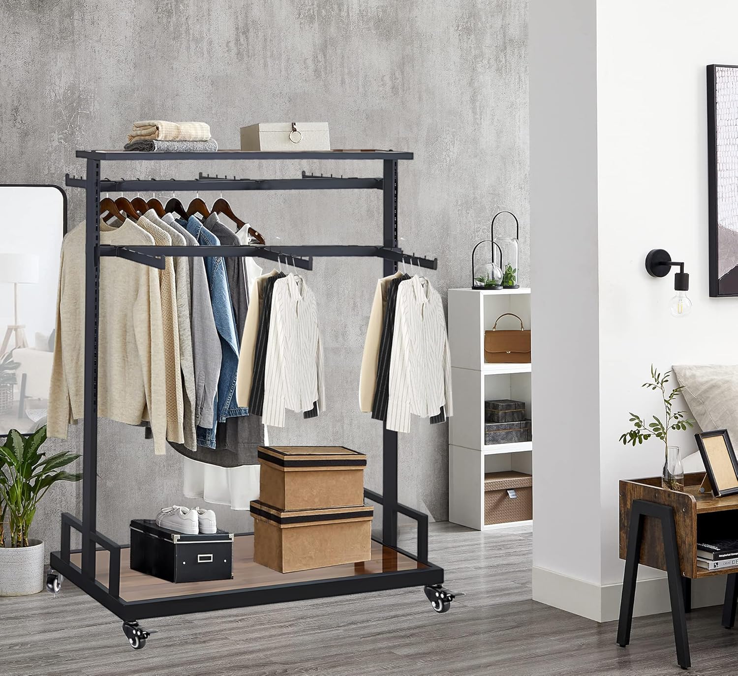 Amazon.com: Clothing Rack with Shelves, Floor Standing Heavy Duty Metal ...