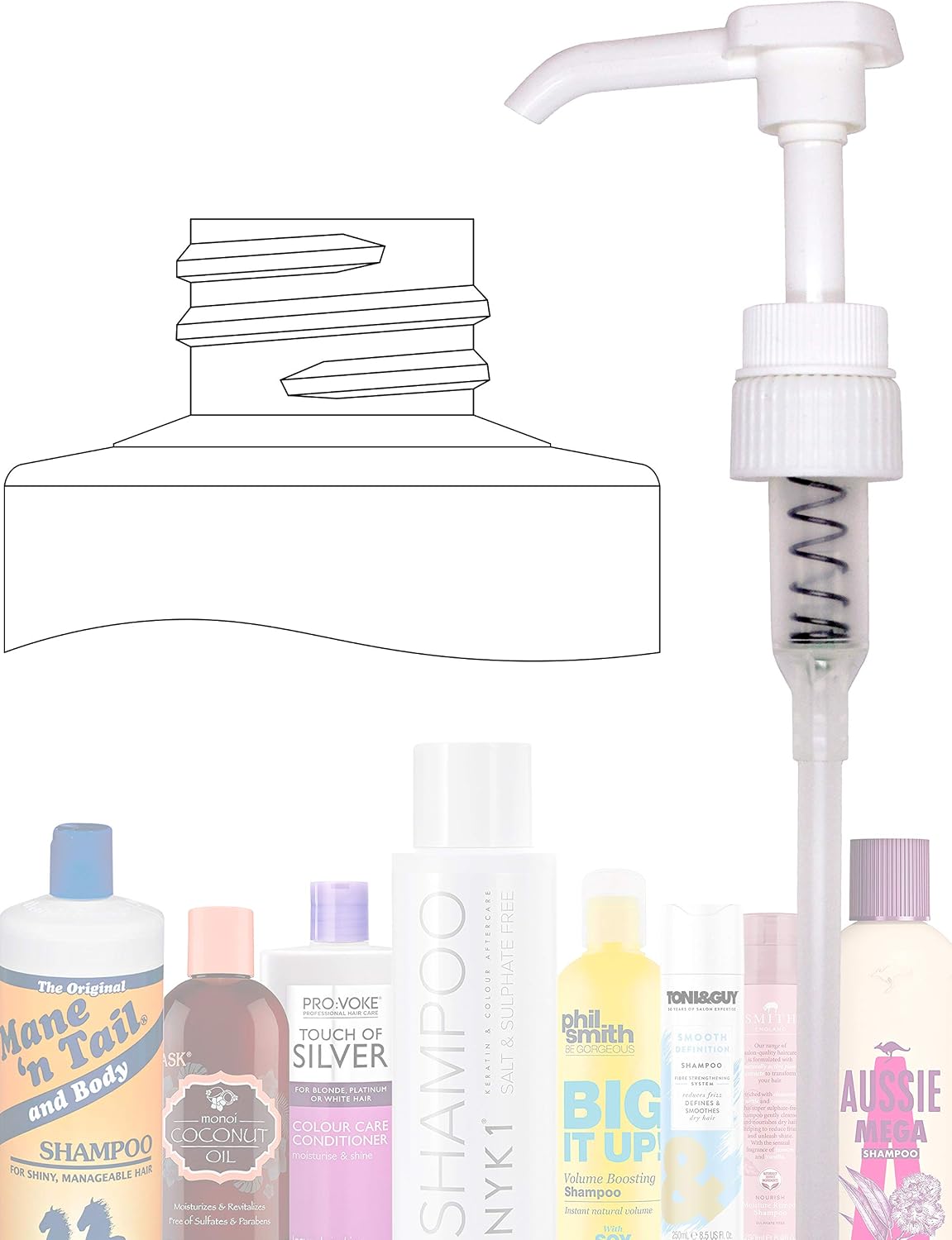 Professional UNIVERSAL FIT Shampoo Pump Bottle Dispenser (200ml - 750ml ...